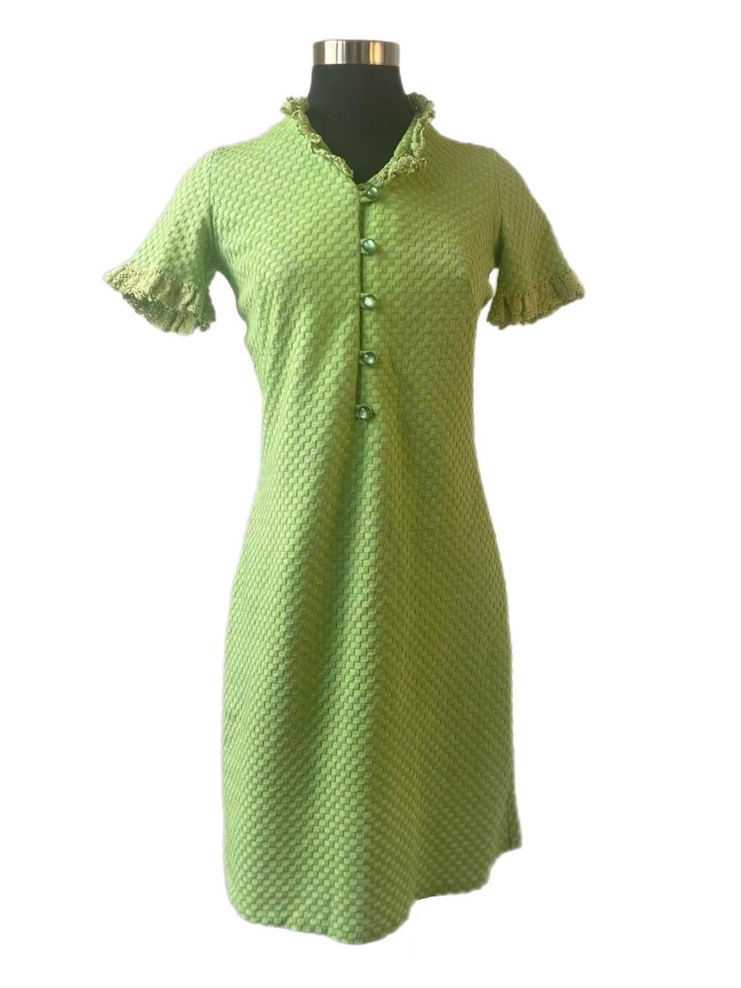 1960s Beeline Fashions Lime Green Checkered A-line Dress With Ruffled ...