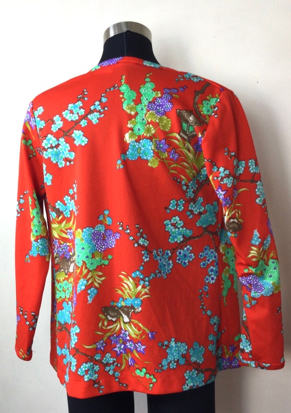 1970s red-orange cherry blossom print polyester open … - Gem