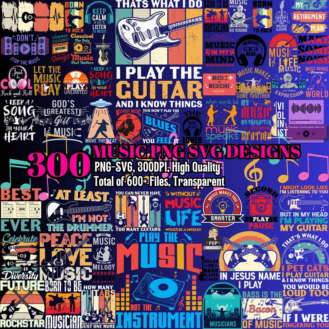 Music, I Love Music, 300 PNG SVG Bundle, Musical Designs, Music Clipart ...