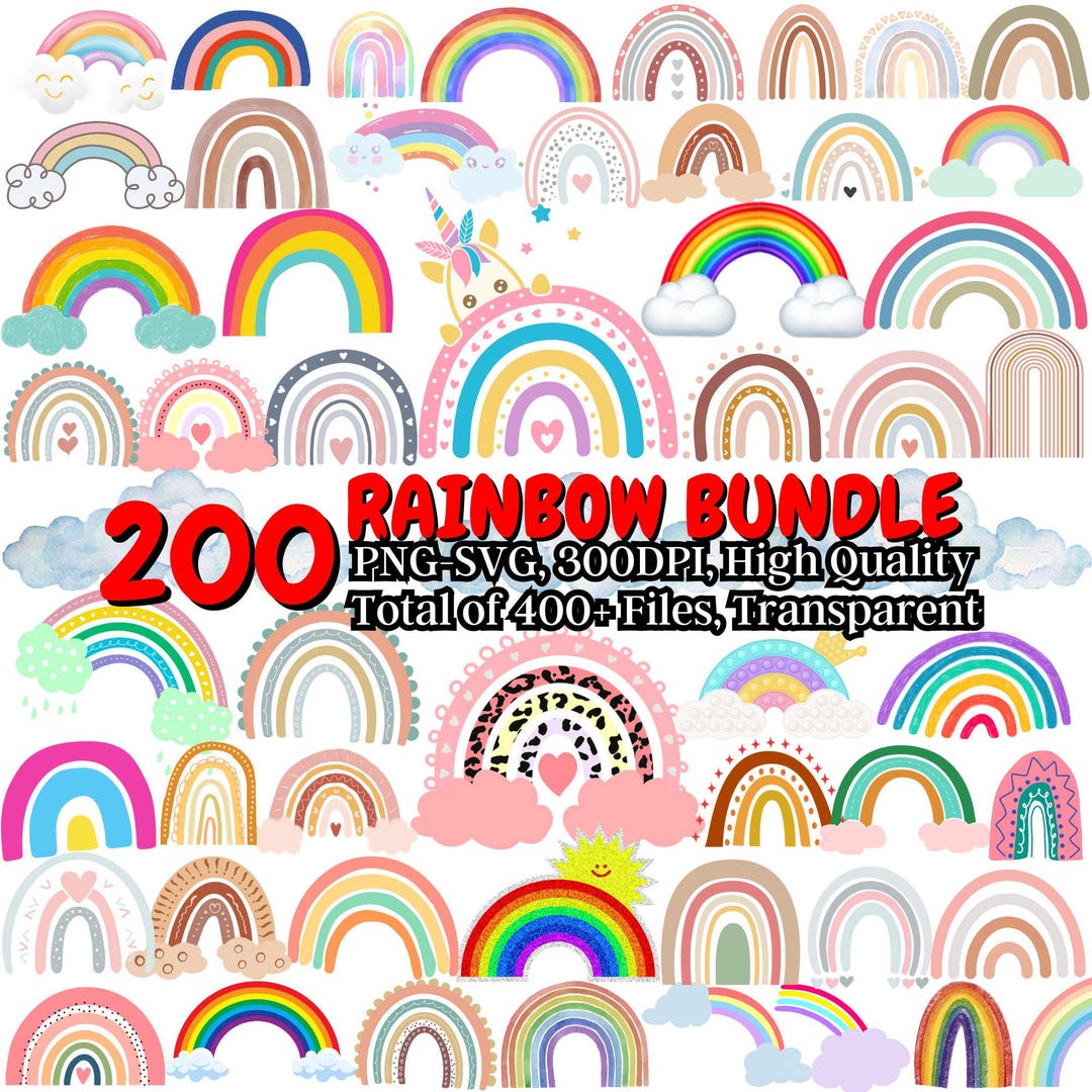 Rainbow, 200 PNG SVG Bundle File, Colorful Boho Rainbow Collection ...