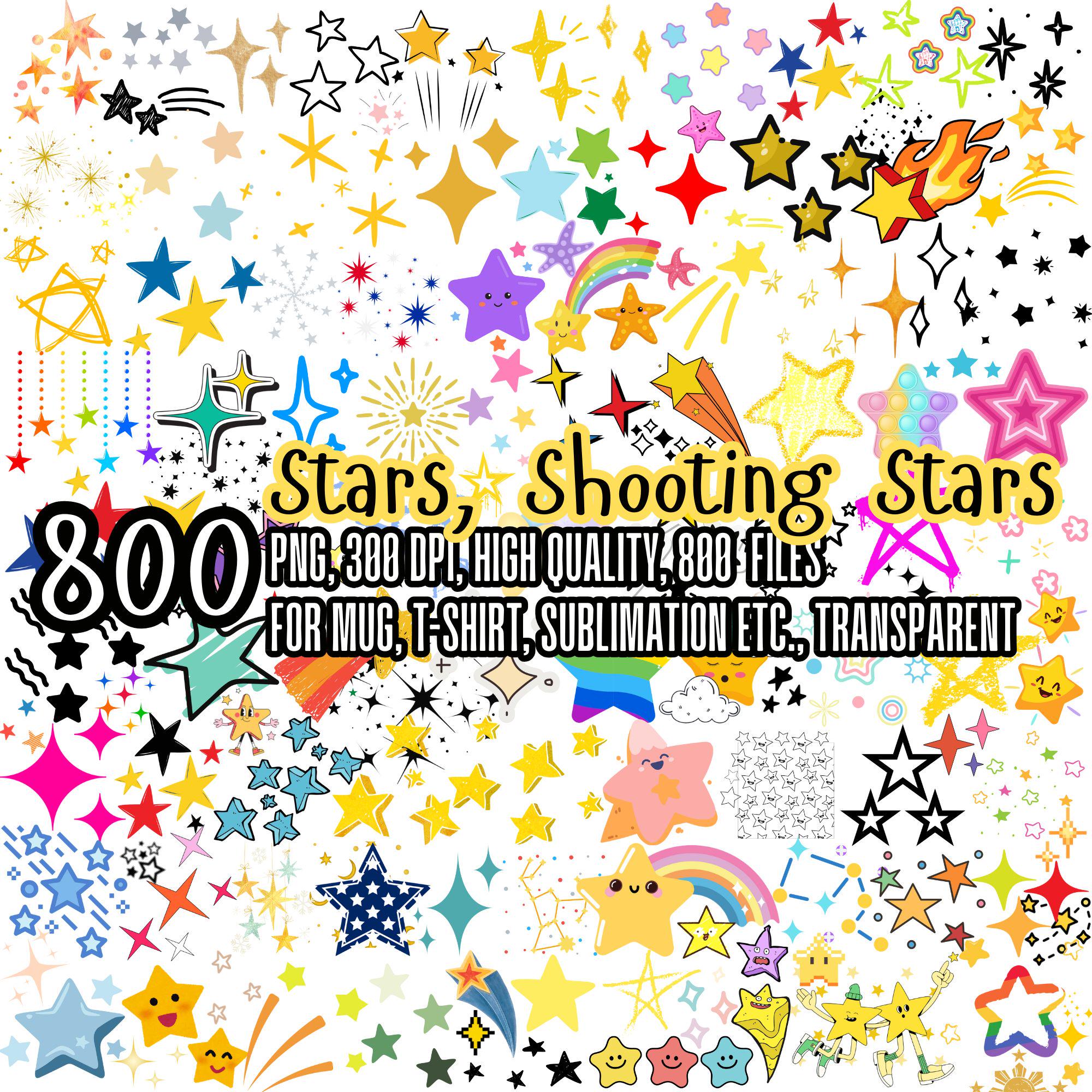 800 Stars, Shooting Stars, PNG Bundle File, Colorful Shooting Stars ...