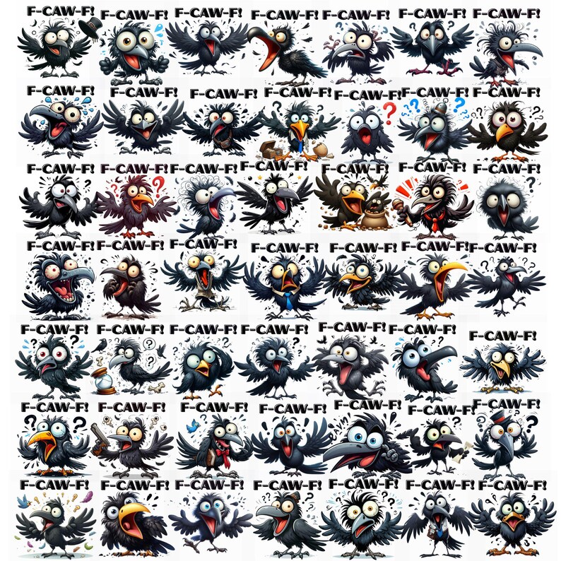 120 F-CAW-F Crow PNG Bundle, Crazy Crow Collection, Funny Crow Clipart ...