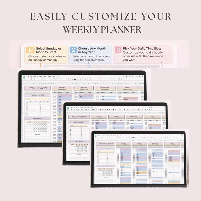 Weekly Digital Planner | Google Sheet Planner | Planner Tabs With ...
