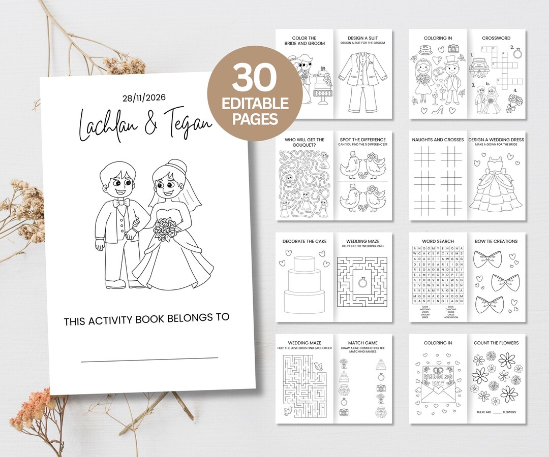 Personalized Wedding Coloring Book | 30 Editable Activity Pages for ...