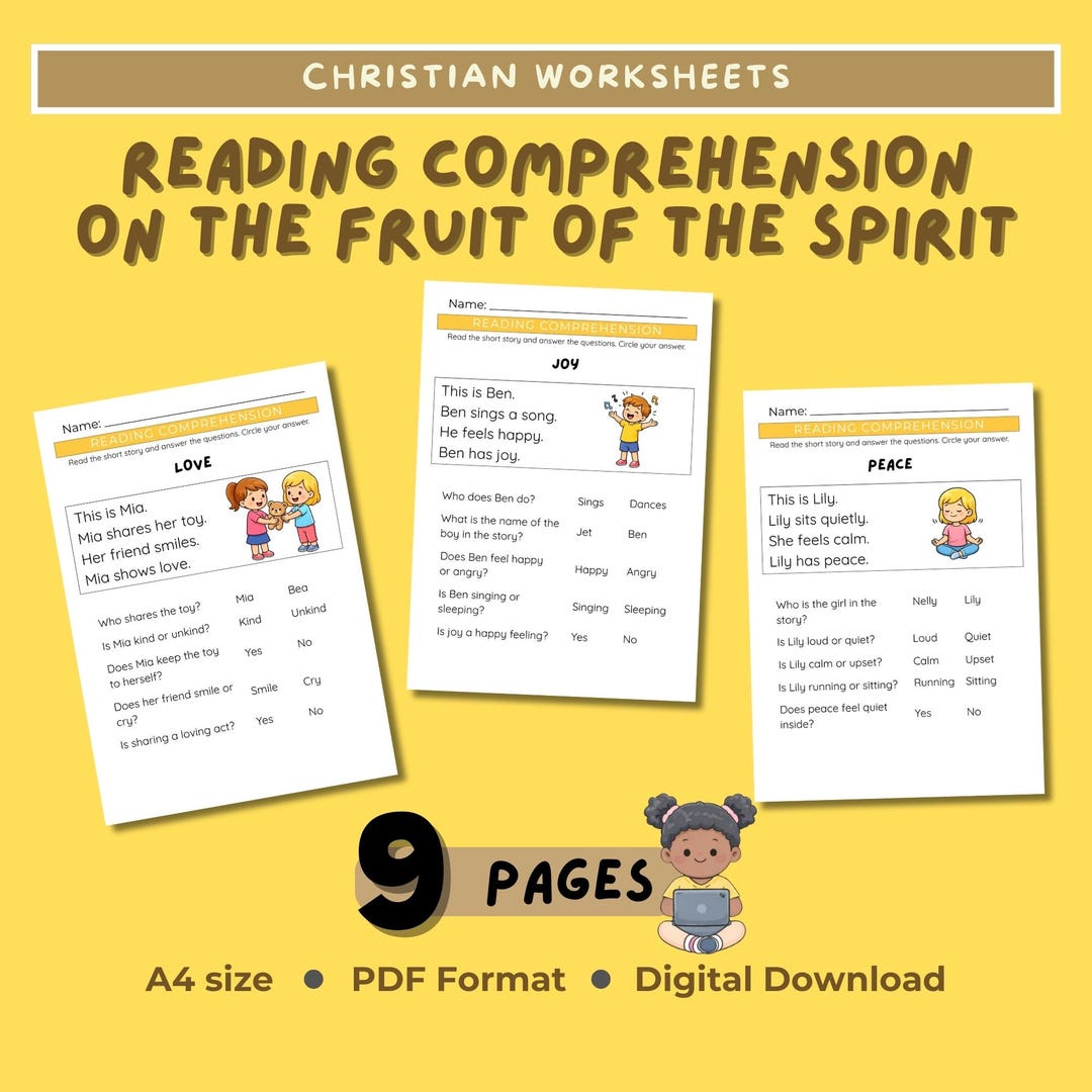 Fruit of the Holy Spirit, Reading Comprehension Worksheets, Christian ...