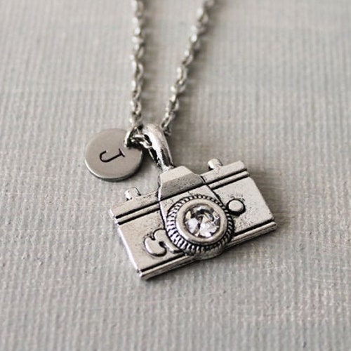 Camera Necklace With Personalized Initial Silver Camera - Etsy