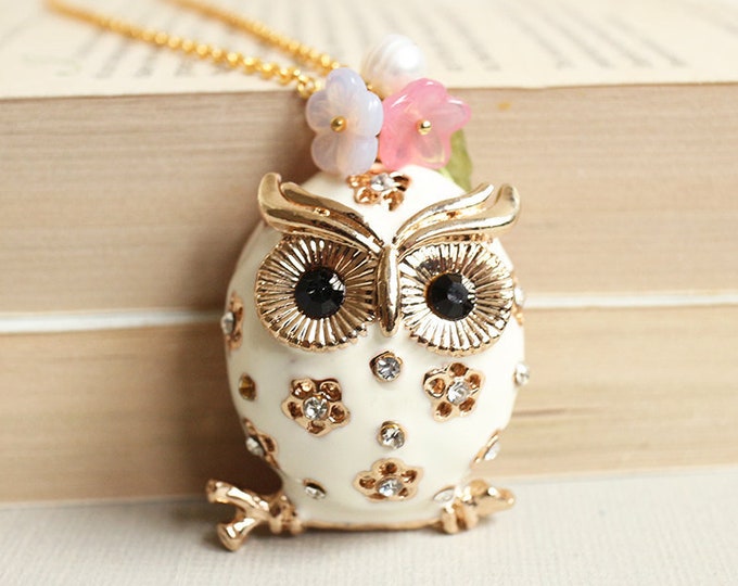 Owl Necklace. Puffed Owl Necklace. White Puffed Owl Necklace. White Owl ...