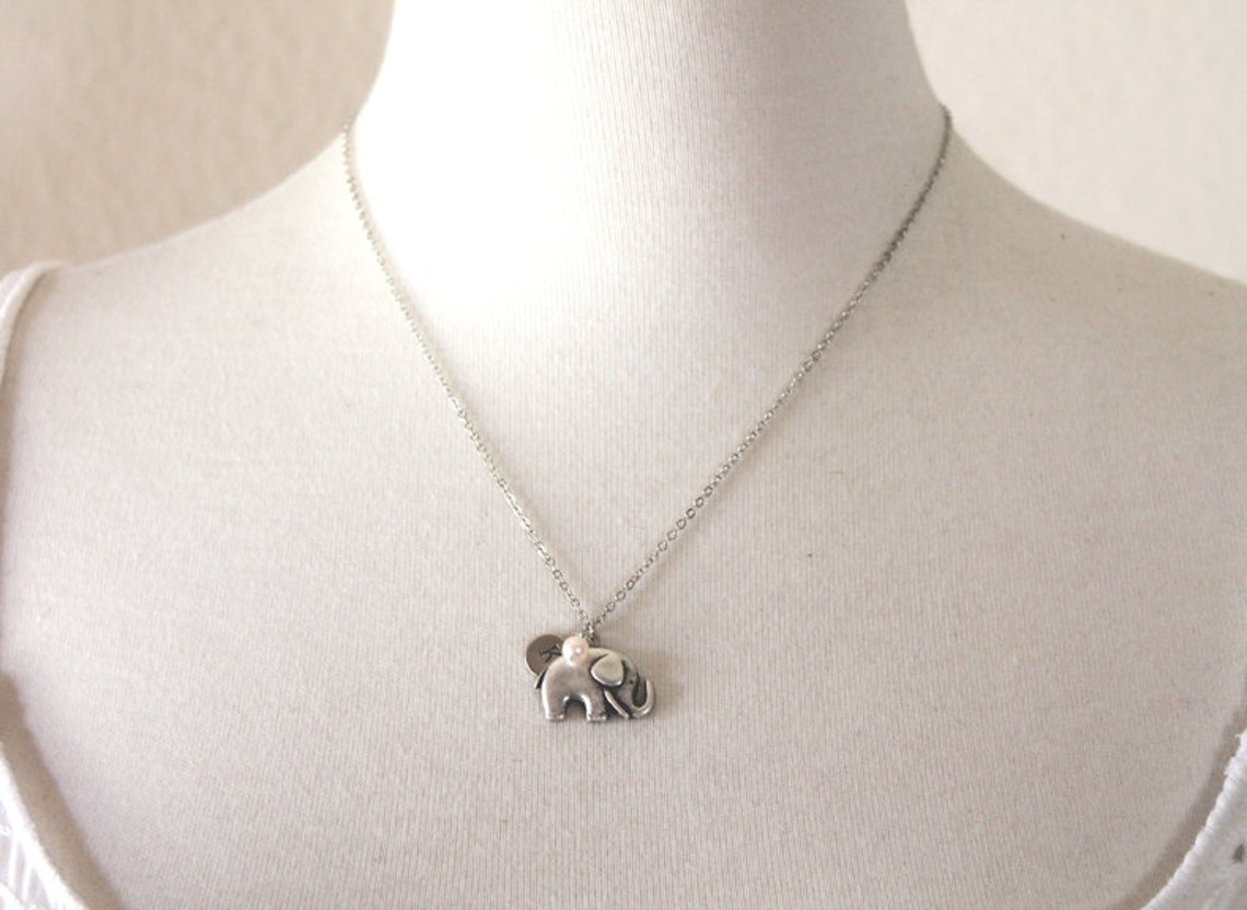 Personalized Initial Elephant Necklace. Silver Elephant | Etsy