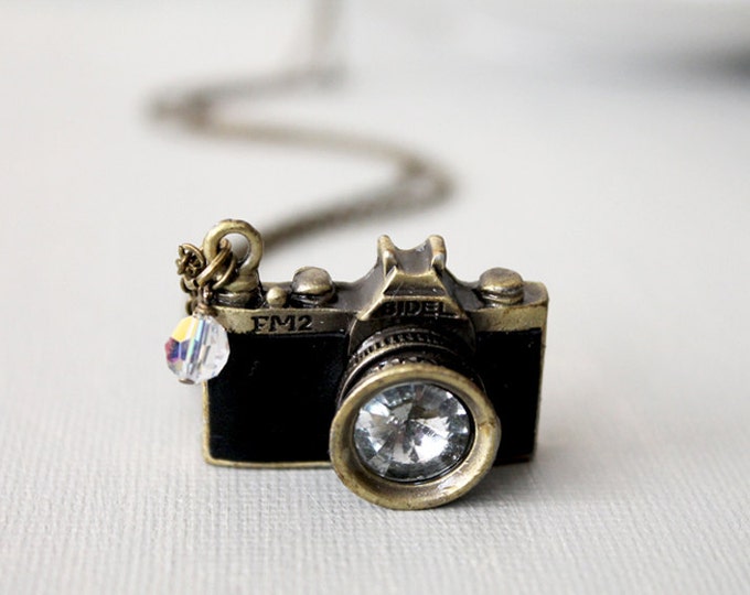 Camera Necklace. Black Leather Camera Necklace. Miniature Camera ...