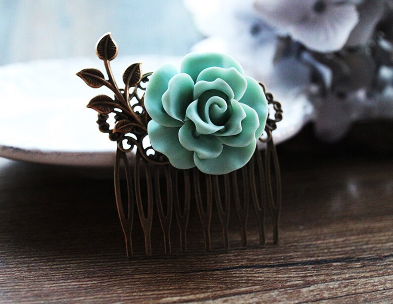 Rose Hair Comb. Opaque Mint Hair Comb. Vintage Style Hair - Etsy