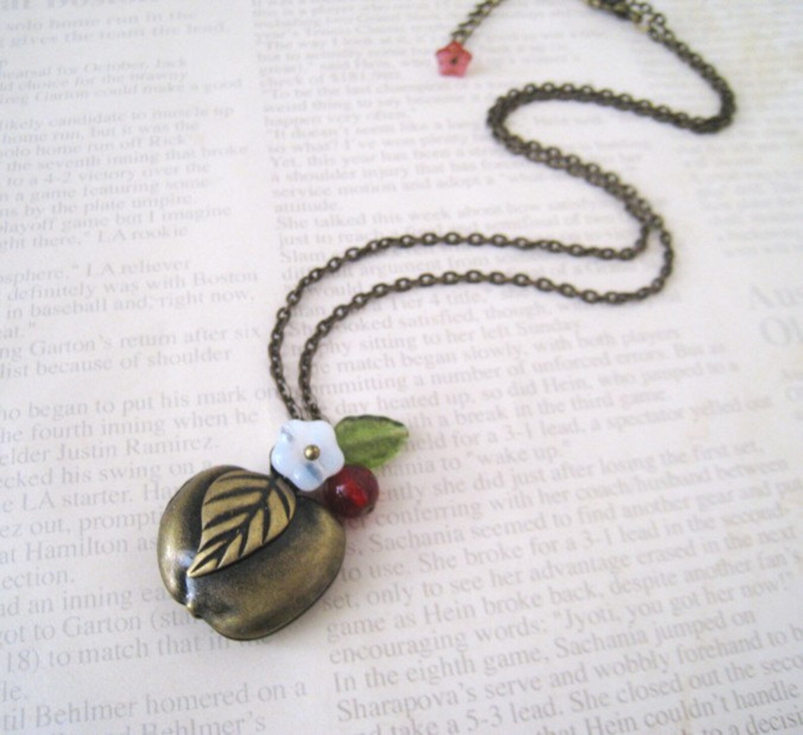 Apple Locket Necklace. Antique Brass Apple Locket With Flower - Etsy