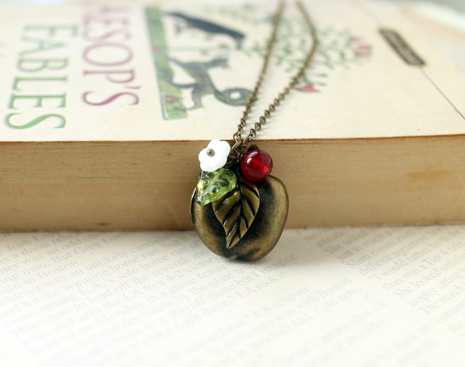 Apple Locket Necklace. Antique Brass Apple Locket With Flower | Etsy