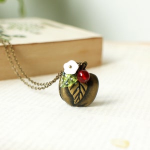 Apple Locket Necklace. Antique Brass Apple Locket With Flower - Etsy