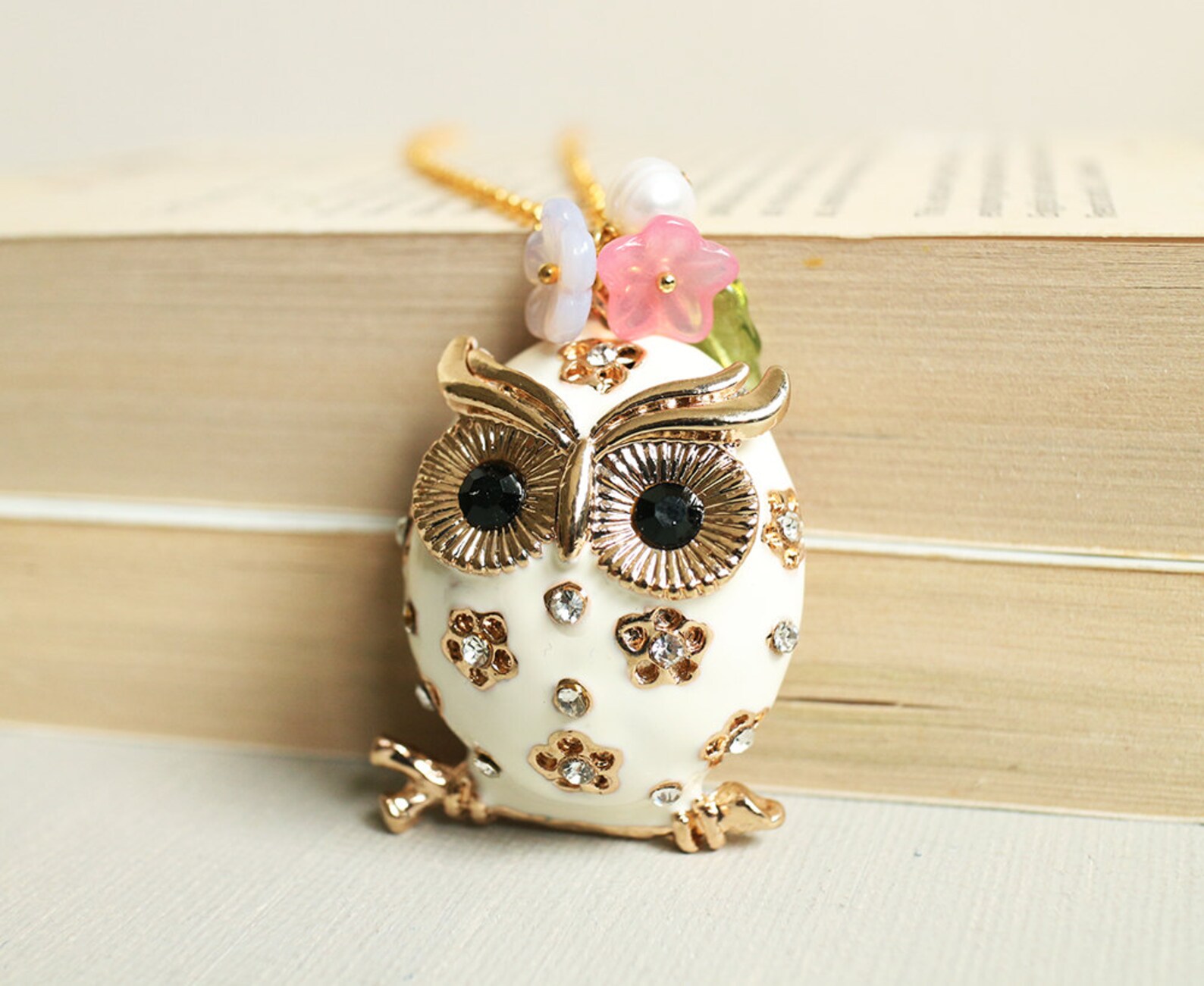 Owl Necklace. Puffed Owl Necklace. White Puffed Owl Necklace. - Etsy