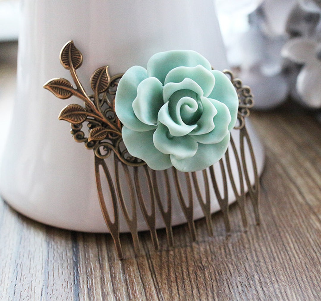 Rose Hair Comb. Opaque Mint Hair Comb. Vintage Style Hair - Etsy