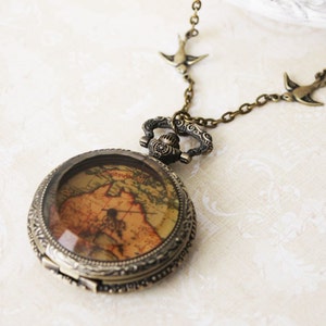 Vintage Style Map Pocket Watch With Flying Birds | Etsy