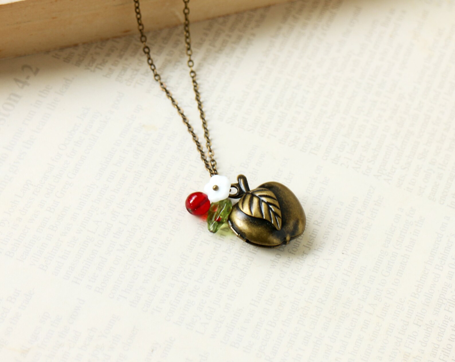 Apple Locket Necklace. Antique Brass Apple Locket With Flower | Etsy
