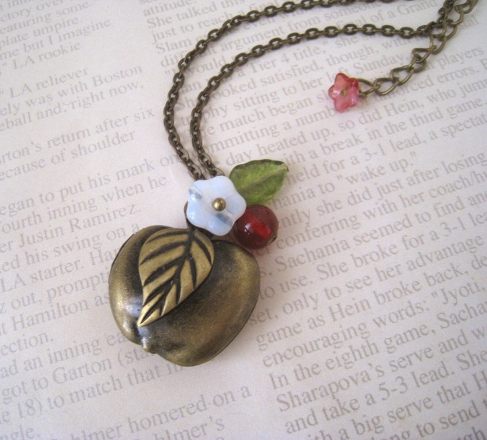 Apple Locket Necklace. Antique Brass Apple Locket With Flower - Etsy