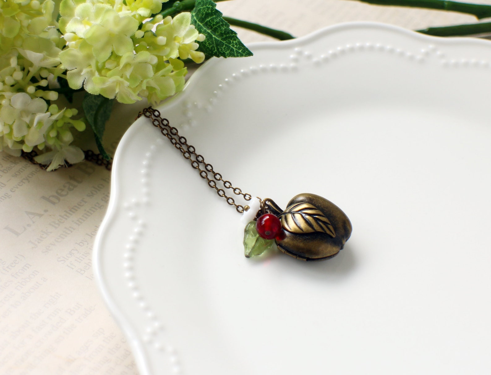 Apple Locket Necklace. Antique Brass Apple Locket With Flower | Etsy