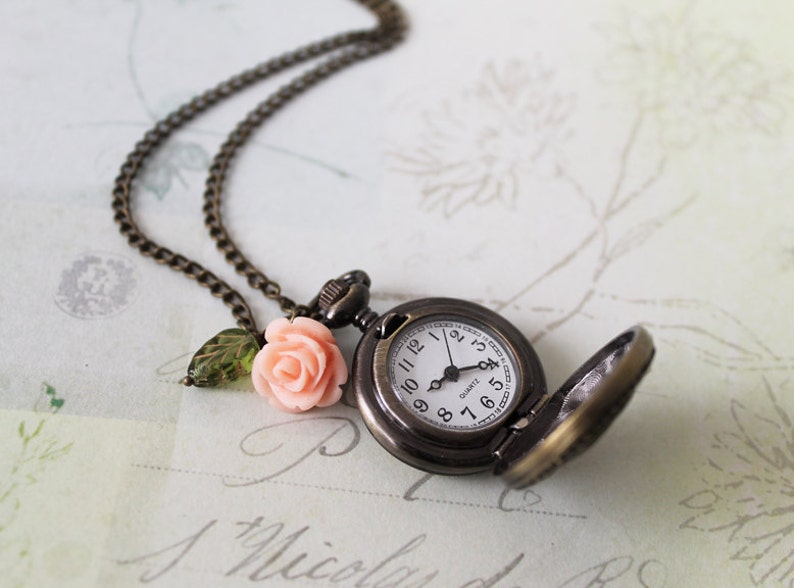 Rose Mini Pocket Watch Necklace.small Rose Pockaet Watch - Etsy
