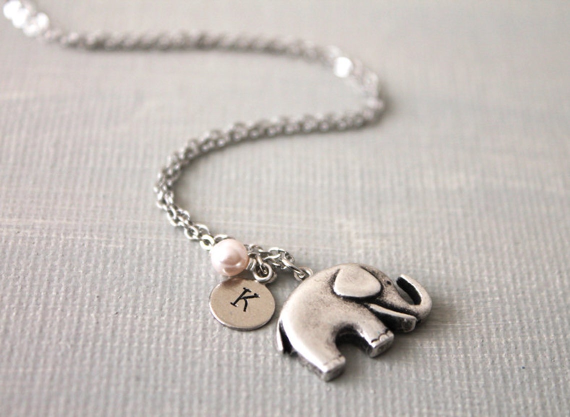 Personalized Initial Elephant Necklace. Silver Elephant | Etsy