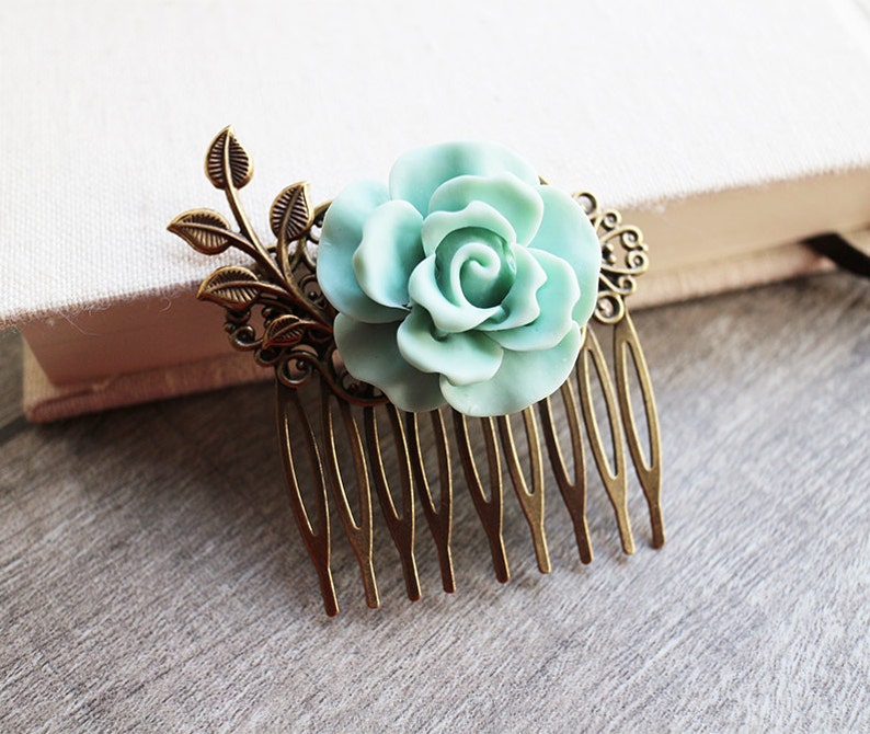 Rose Hair Comb. Opaque Mint Hair Comb. Vintage Style Hair | Etsy
