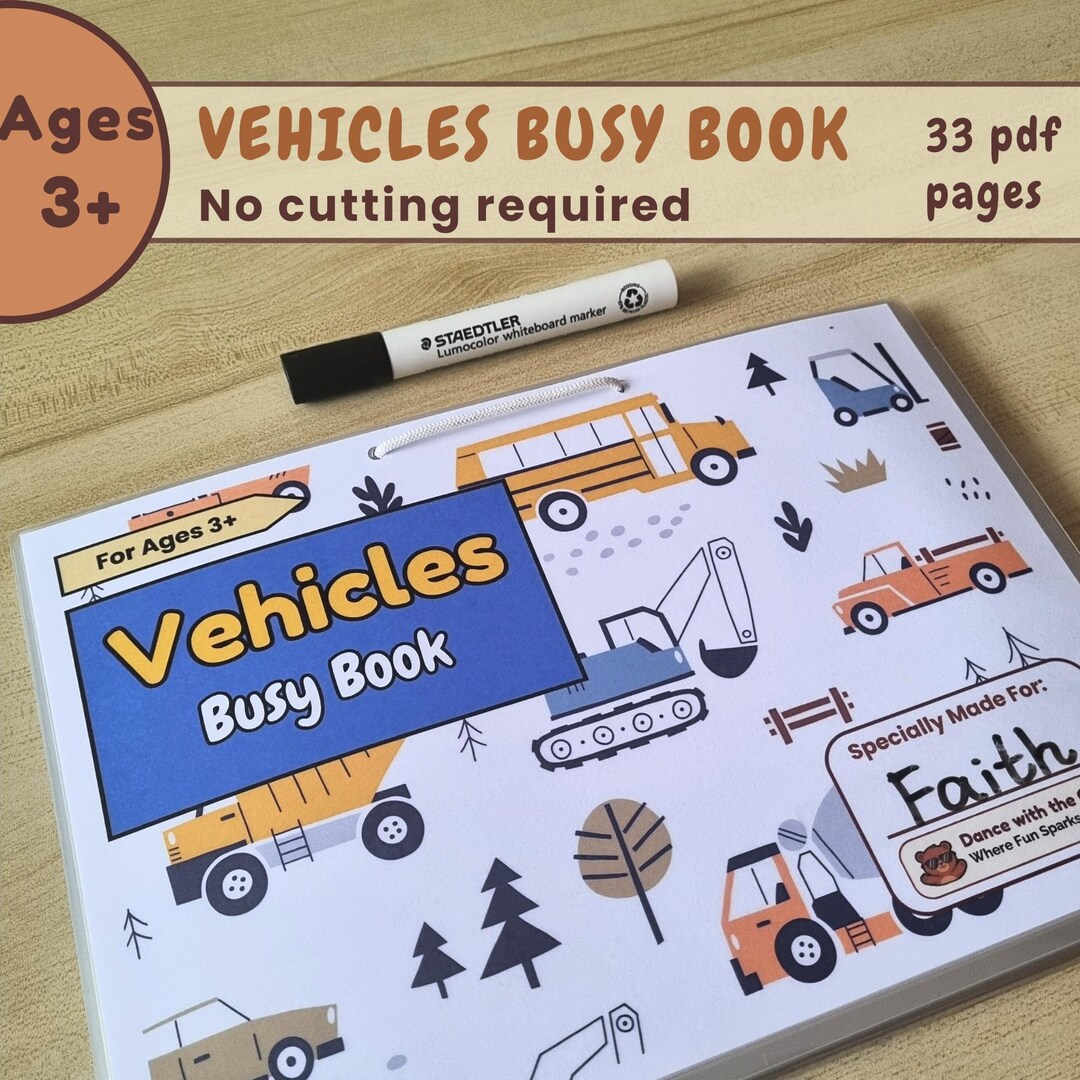 Vehicles Busy Book Printable Cars Quiet Book Montessori Preschool ...