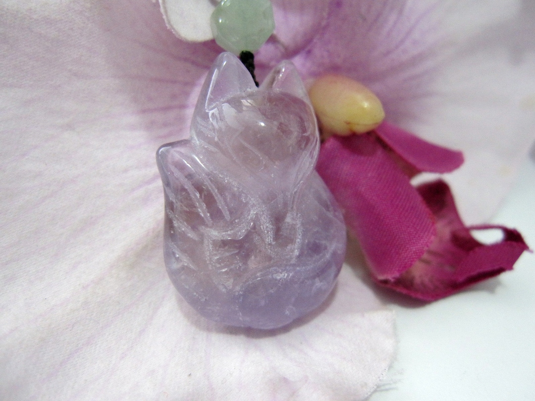 RARE AMETHYST Fox 狐狸 japanese: Kitsune Pendant Amulet Necklace - Etsy