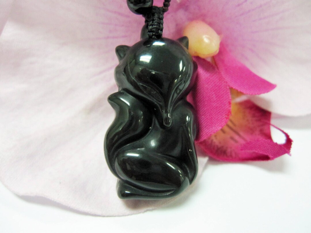 Obsidian Fox 狐狸 (japanese: Kitsune) Pendant Amulet Necklace - Etsy