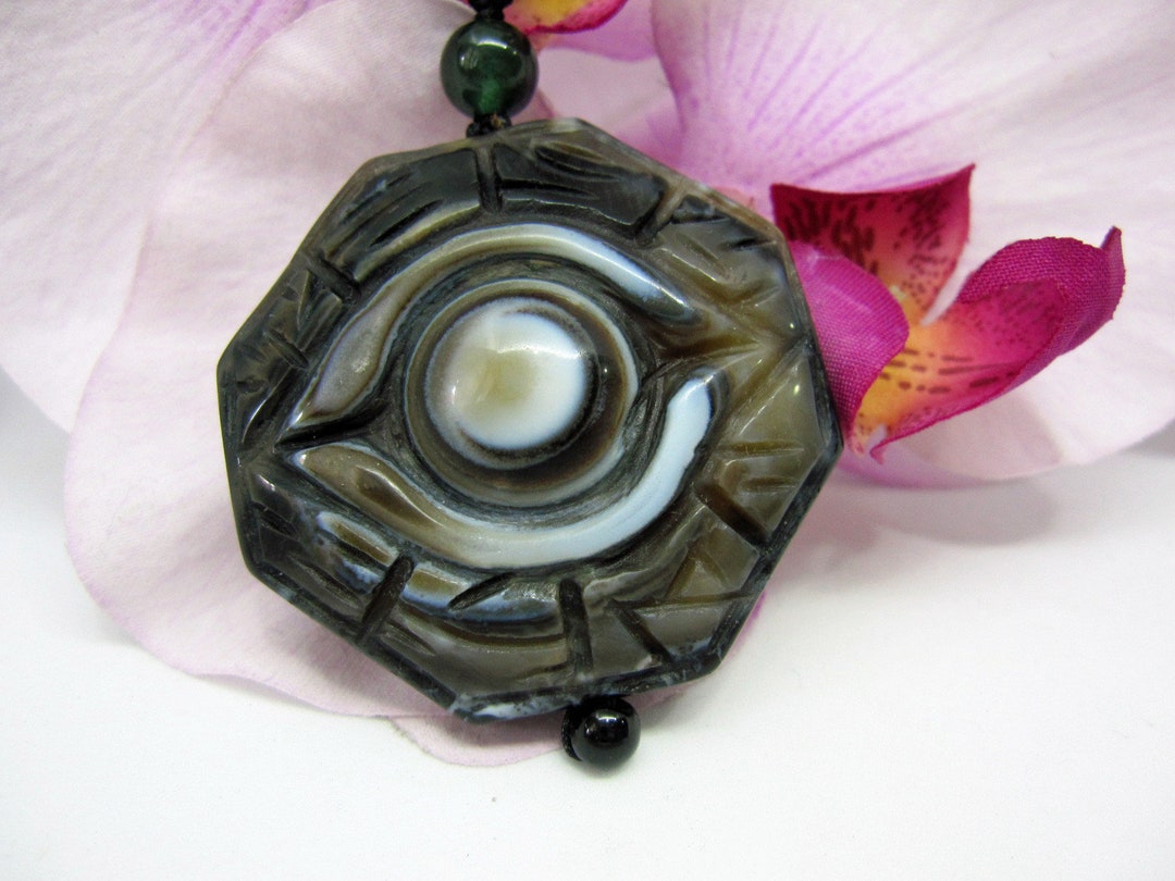 RARE Tibet Heaven Eyed/bagua Old DZI BEAD (西藏天眼八卦老天珠) Amulet Pendant ...