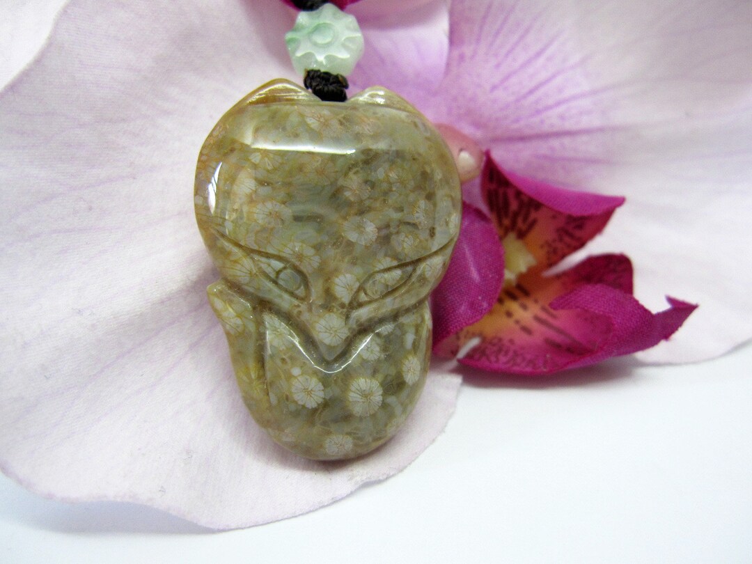 RARE Fossil Coral Jade Fox 珊瑚玉狐狸 (japanese: Kitsune) Pendant Amulet ...