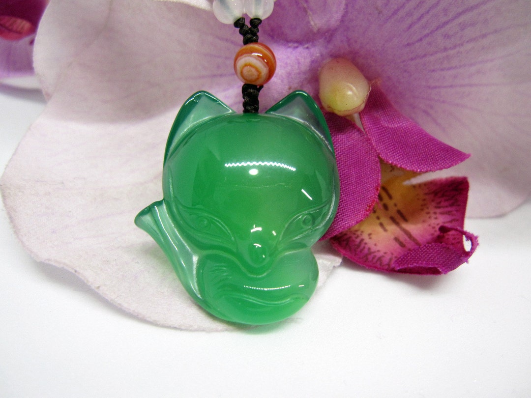 Green Agate Fox 狐狸 (japanese: Kitsune) Pendant Amulet Necklace - Etsy