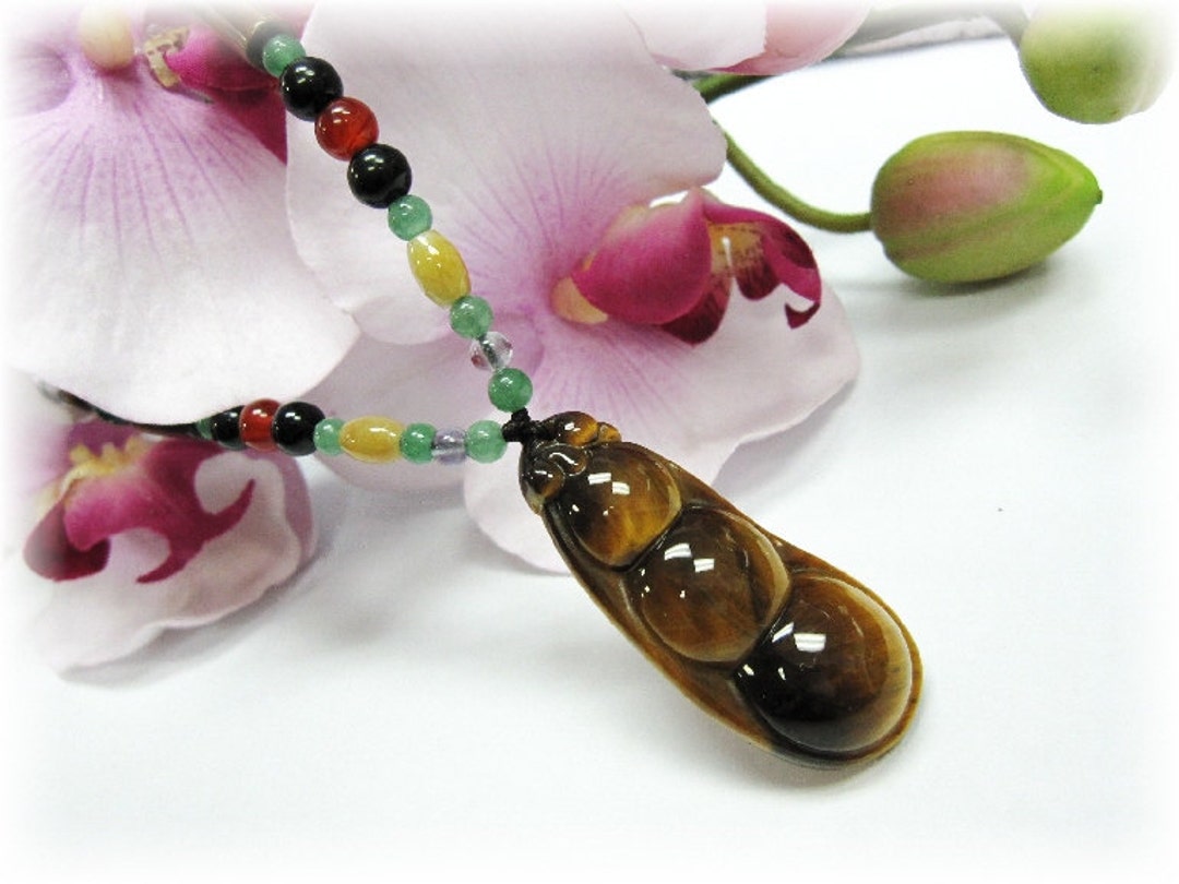 Tiger Eyes Good Luck Bean (连中三元幸福 豆) Charm Necklace - Etsy