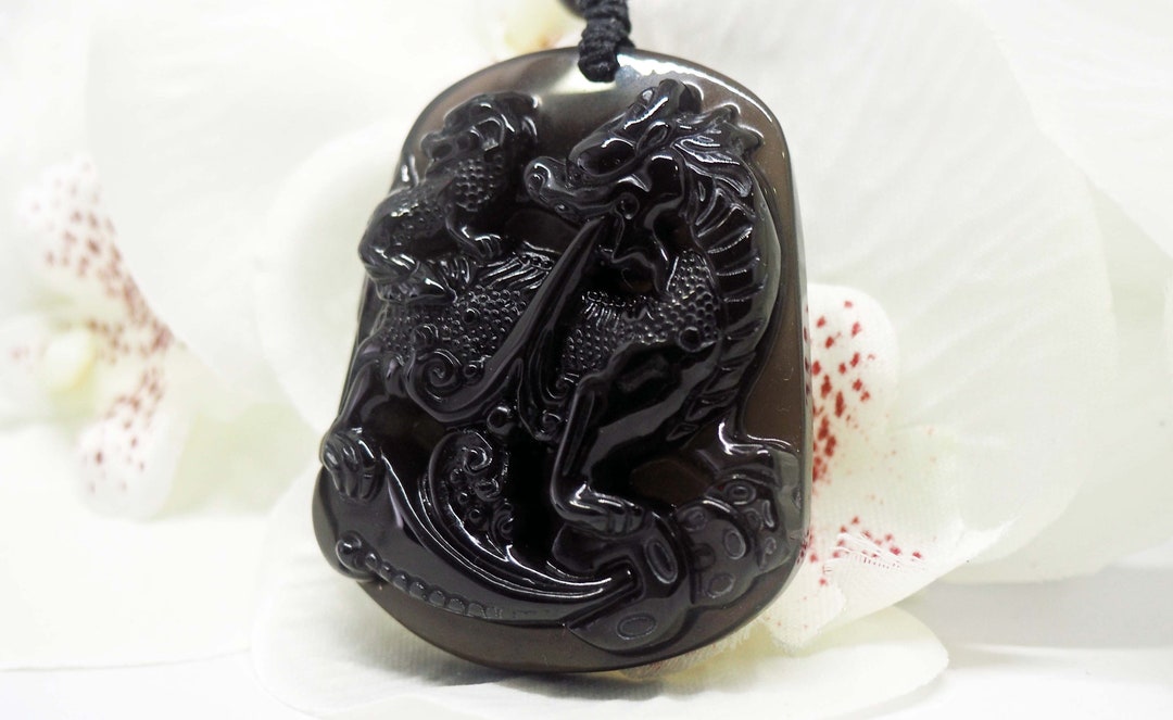 Rainbow Obsidian CHINESE UNICORN/QILIN Pendant 彩虹黑曜石母子麒麟吊坠 Good Luck ...