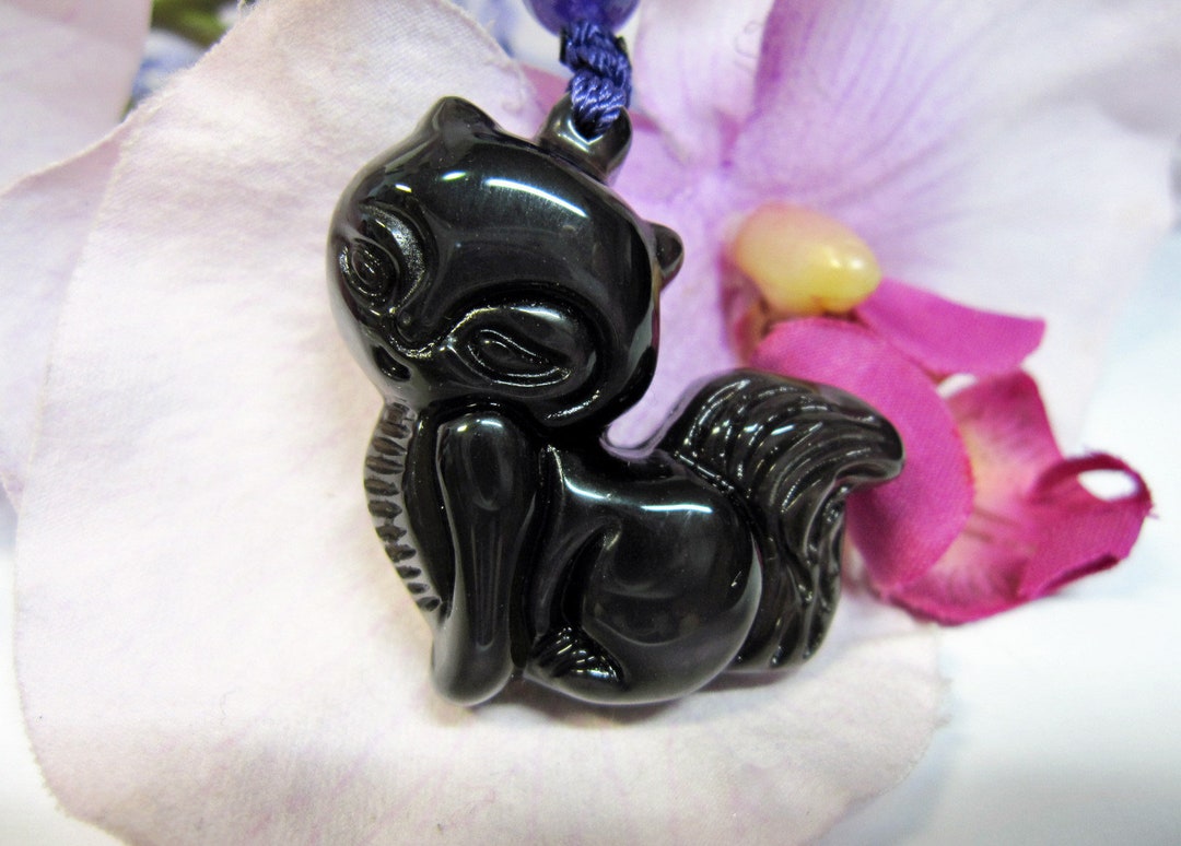RARE Obsidian FAIRY Fox 黑曜石狐仙 (japanese: Kitsune) Pendant Amulet ...