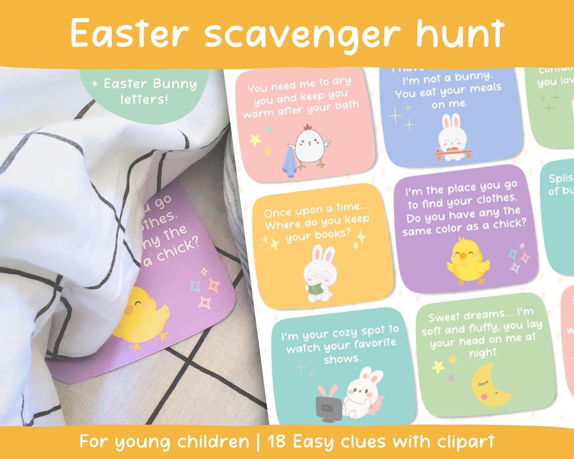 Printable Easter Scavenger Hunt, Indoor Treasure Hunt for Kids, Easter ...