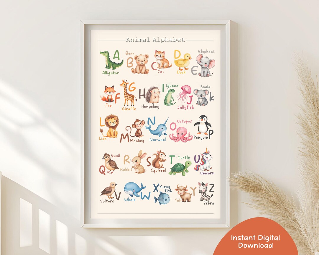 Animal Alphabet Poster, Toddler ABC Chart, Preschool Wall Art ...