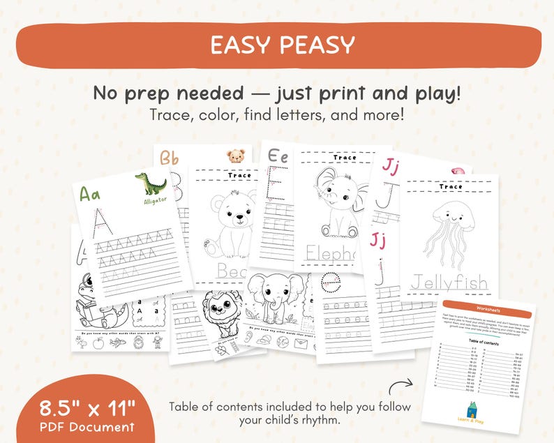 ABC Tracing Worksheet Printable, Animal Alphabet Practice for Toddlers ...