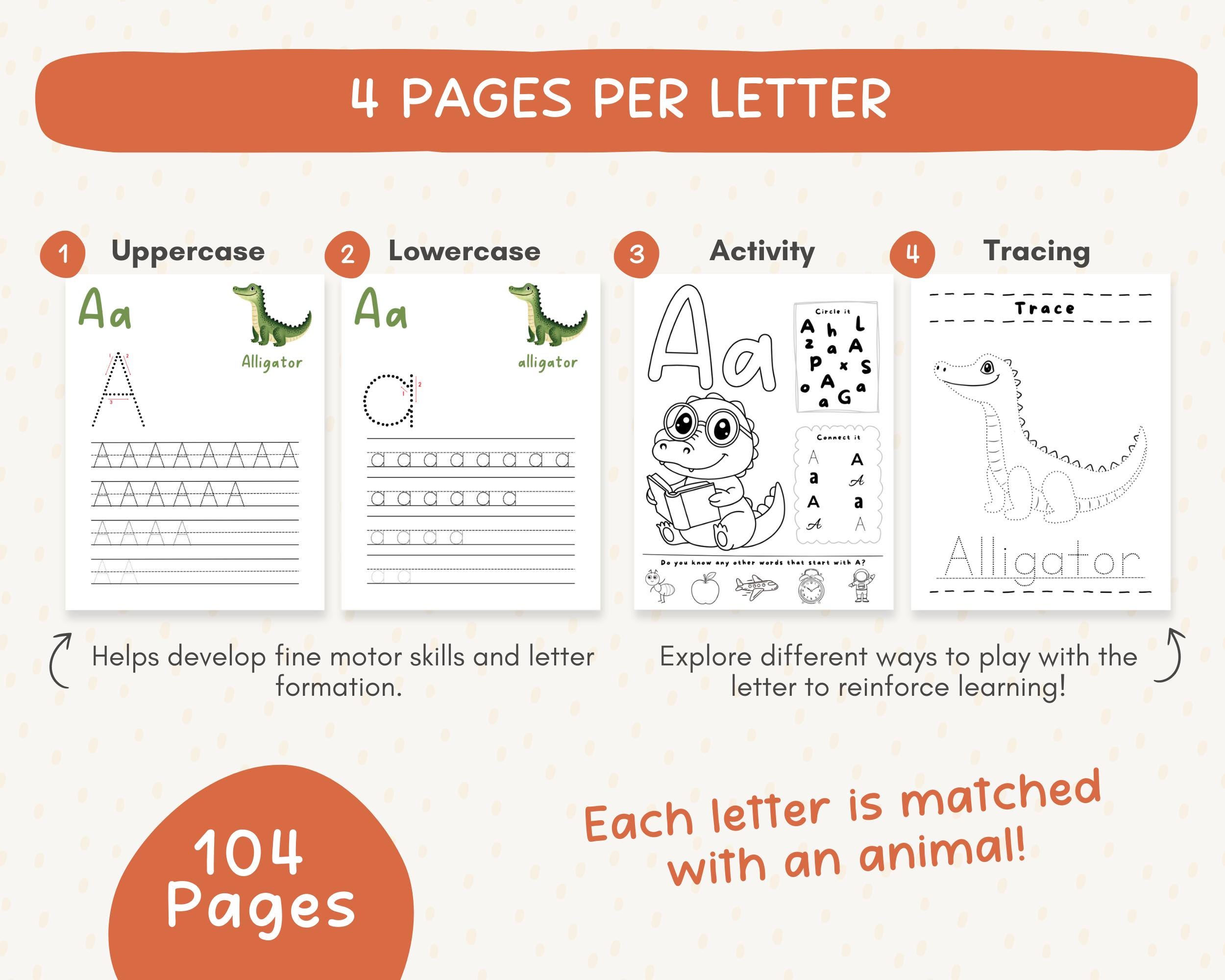 ABC Tracing Worksheet Printable, Animal Alphabet Practice for Toddlers ...