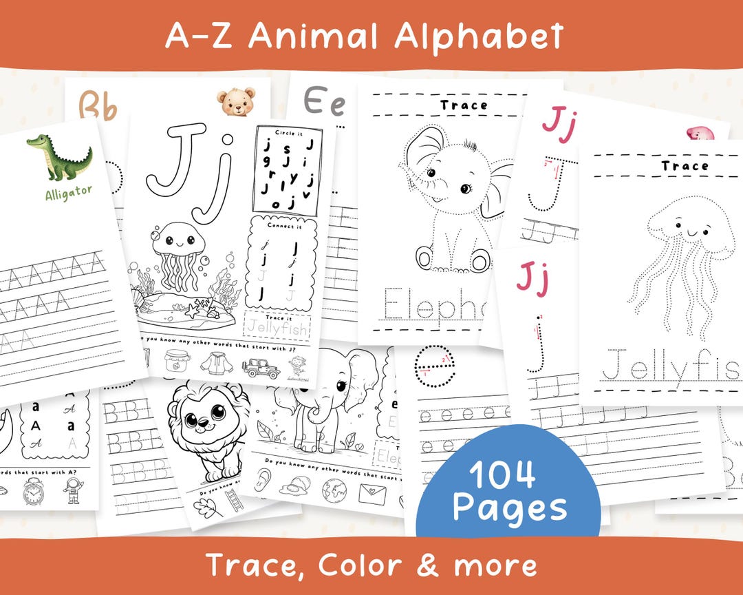 ABC Tracing Worksheet Printable, Animal Alphabet Practice for Toddlers ...