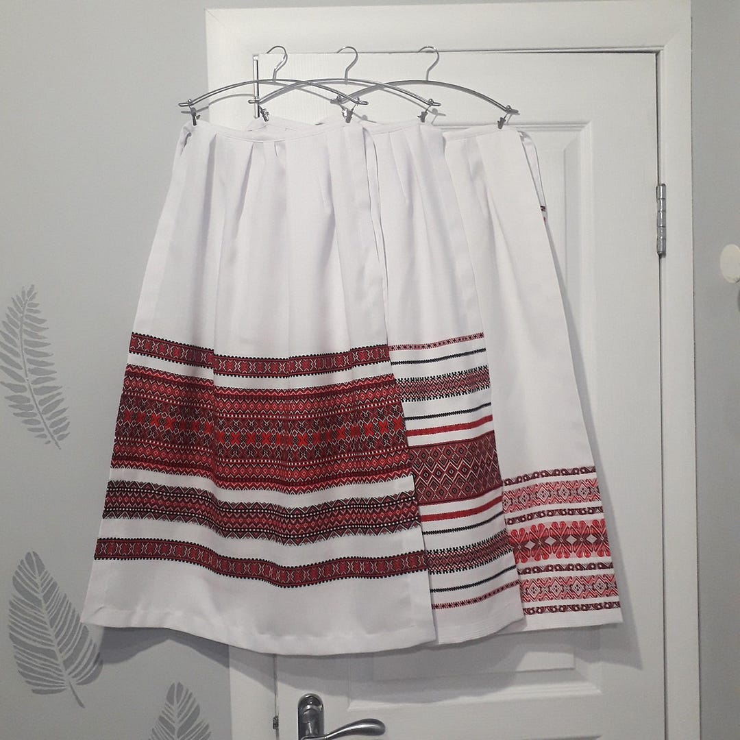 White Ukrainian Apron With Red Embroidery, Zapaska, Red Plakhta, Ethnic ...