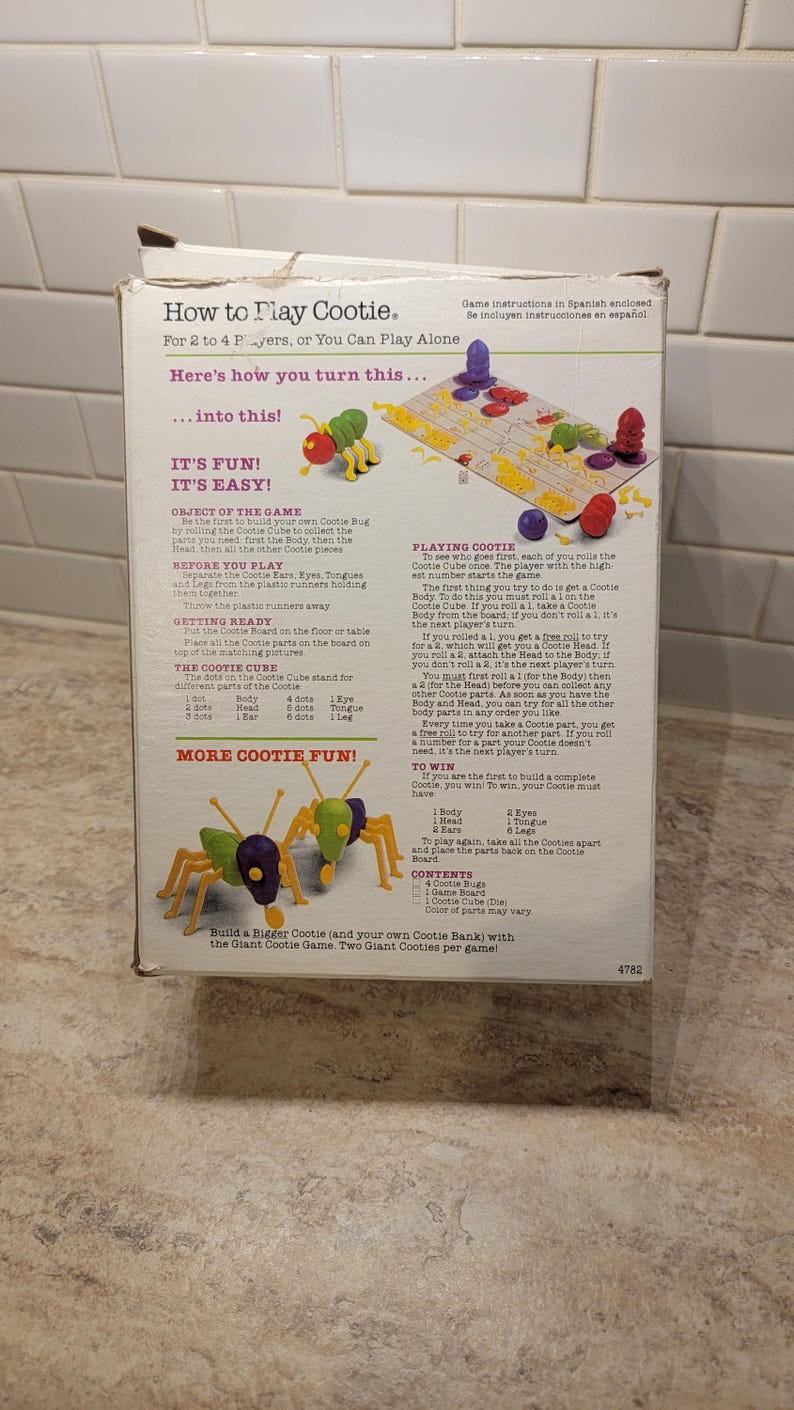 Vintage Original Cootie Game COMPLETE Milton Bradley 1986 Kids Children ...