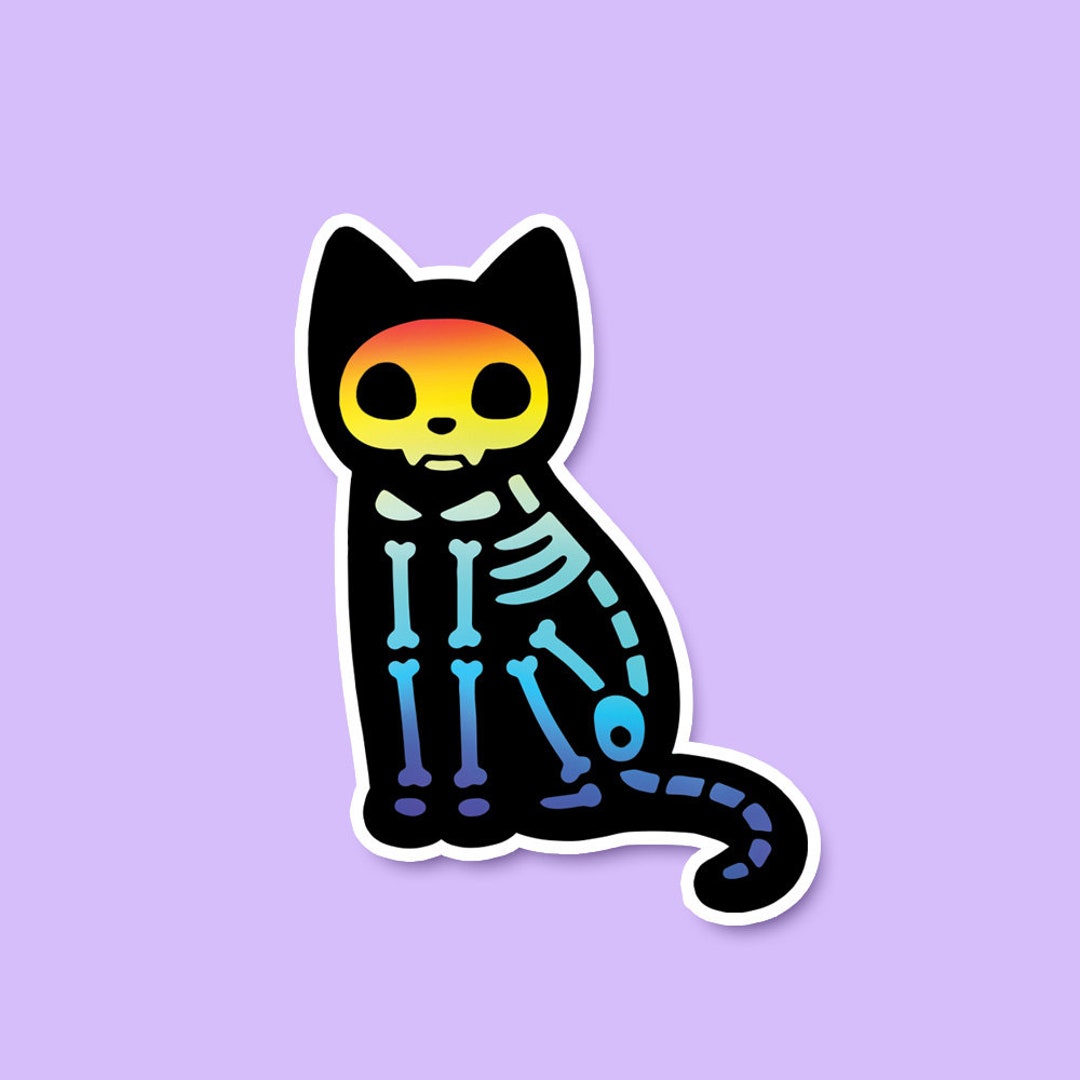 Skeleton Cat Sticker for Water Bottle Cat Bumper Sticker | Waterproof ...