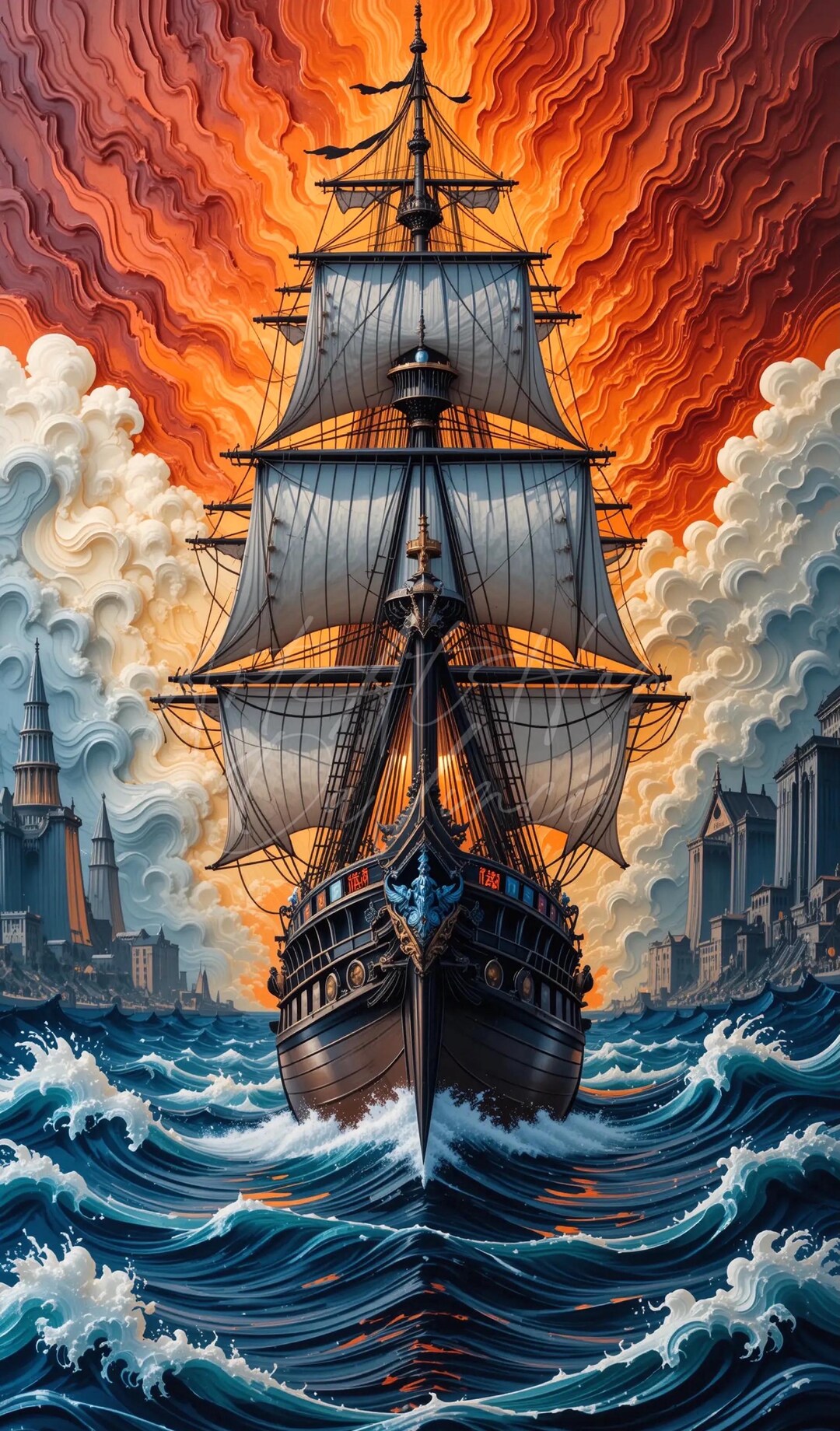 Epic Pirate Ship Wall Art, Digital Illustration of a Bold Vessel on ...