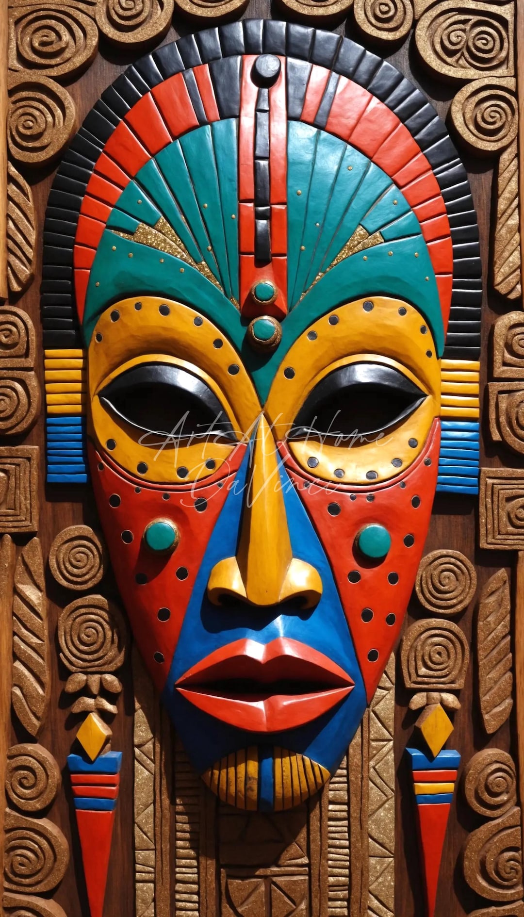 Colorful African Tribal Mask - Vibrant Wall Art With Detailed and ...
