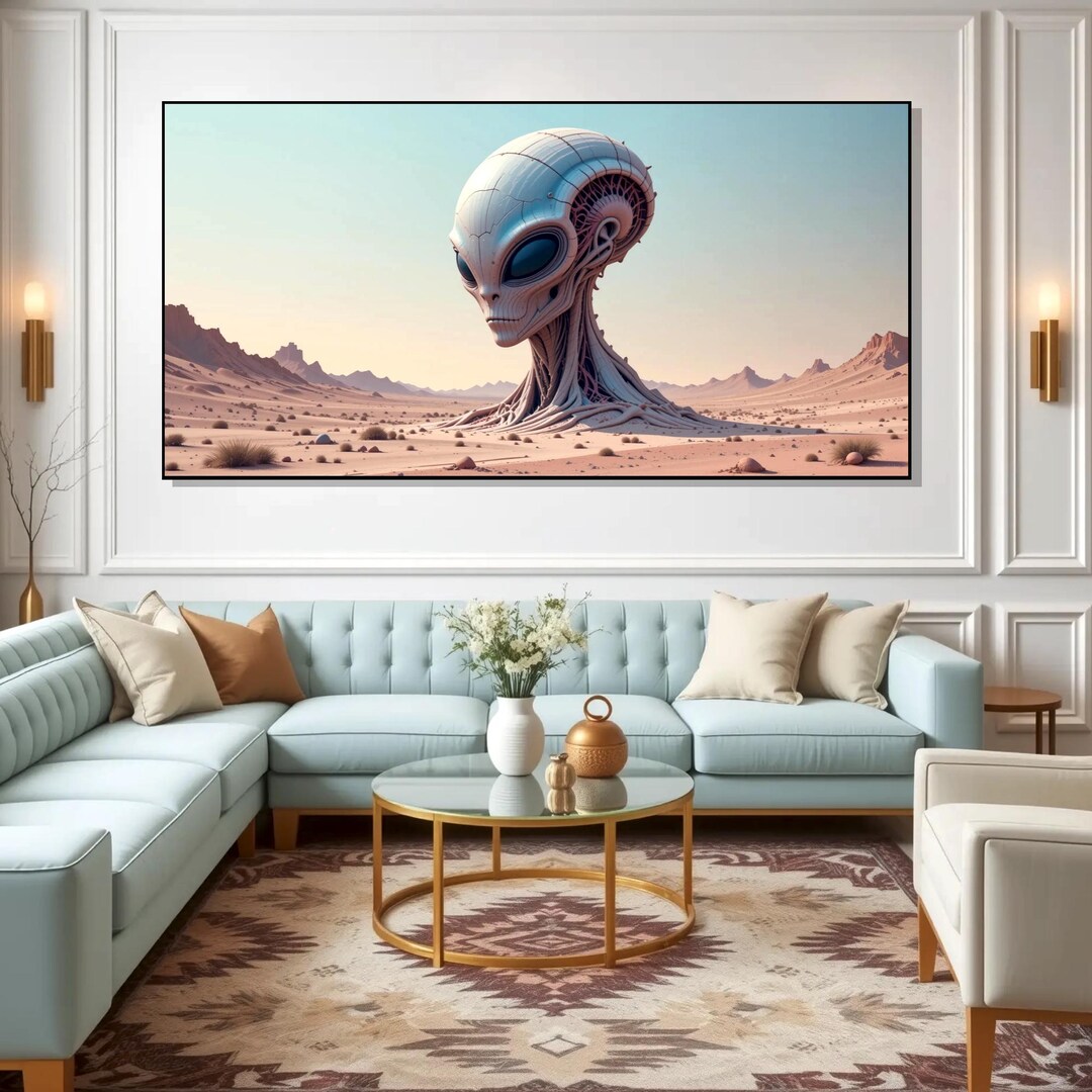 Surrealism: Alien Head in the Desert Art - Unique Futuristic Wall Decor ...