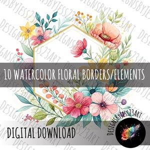 10 Watercolor Floral Border Elements Bundle 1 Digital Download JPG ...