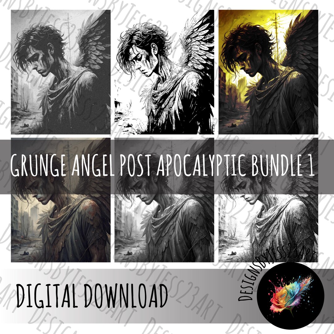 6 Grunge Angel Post Apocalyptic Wall Art Home Decor JPG Bundle Artistic ...