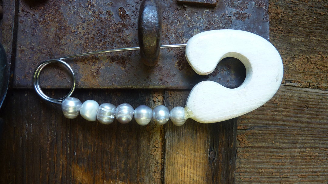 White Safety Pin Made of Wood With Gray Pearls. Wooden Cloth Pins.eco ...