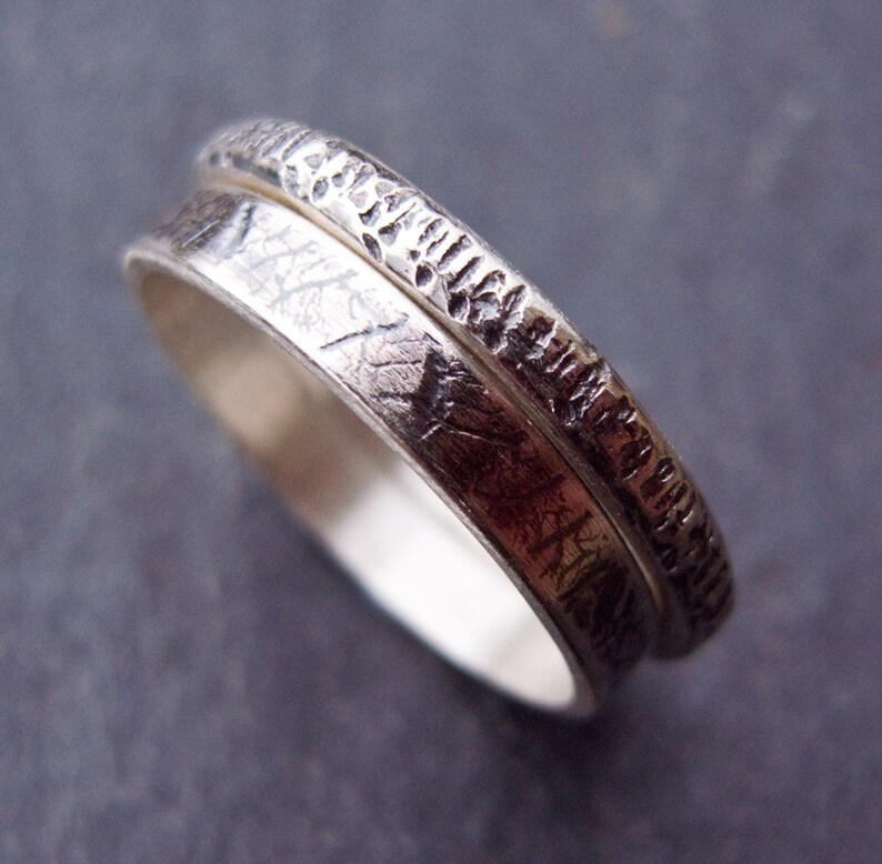 Leaf and Tree Bark Rings in Silver | Etsy